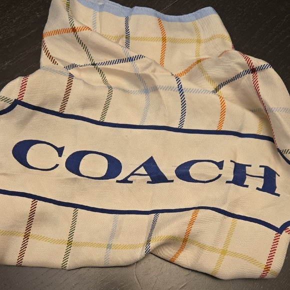 Coach | Accessories | Coach Cream Plaid Scarf With Blue And Red Accents ...